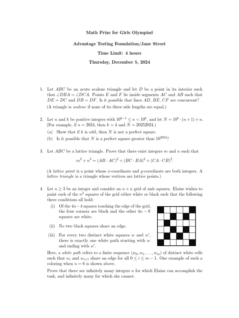 Math Prize Olympiad 2024 | PDF