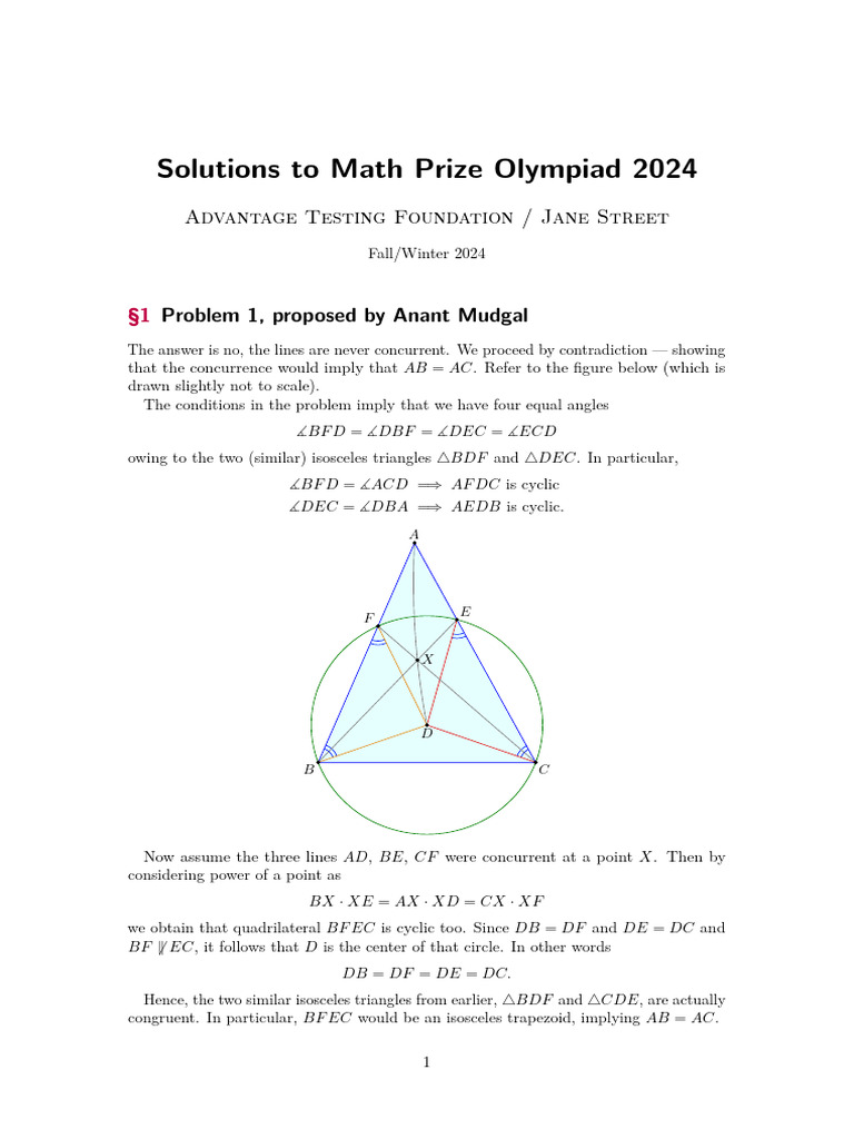 Math Prize Olympiad 2024 Solutions | PDF | Square Root | Numbers