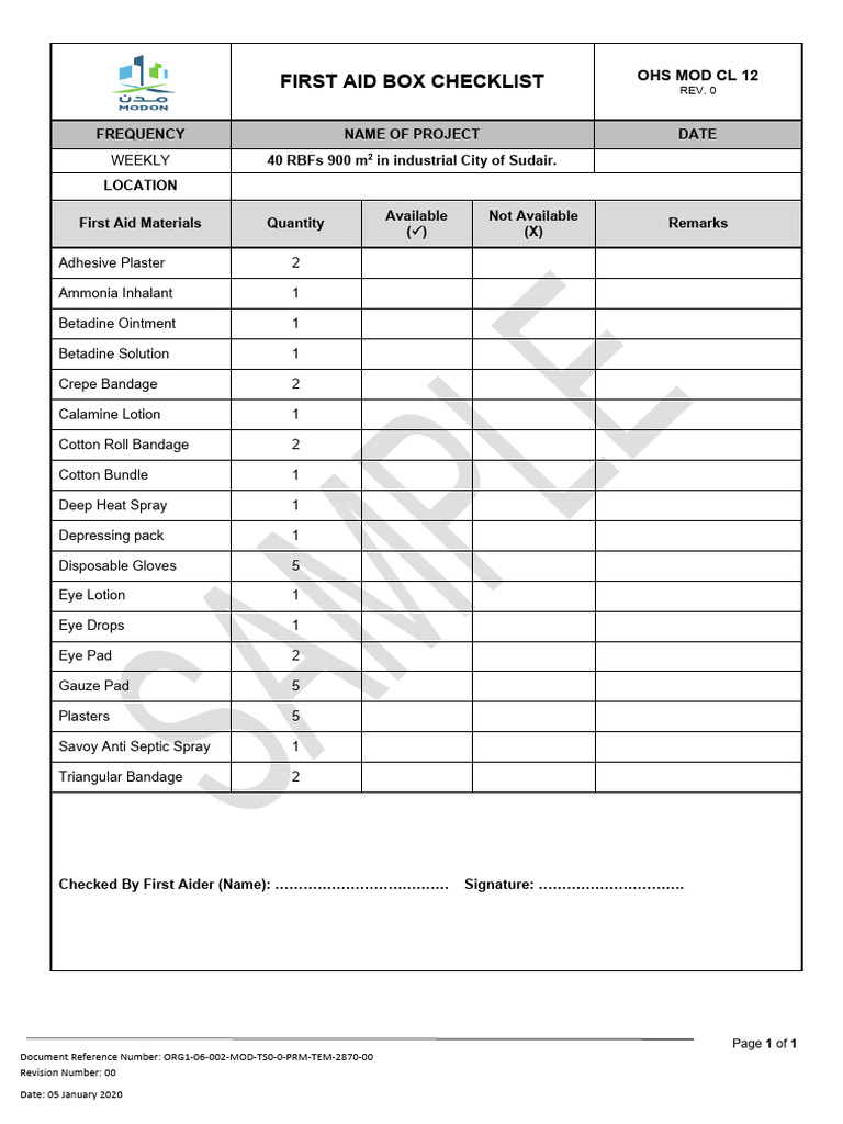 Checklist-First Aid Box | PDF
