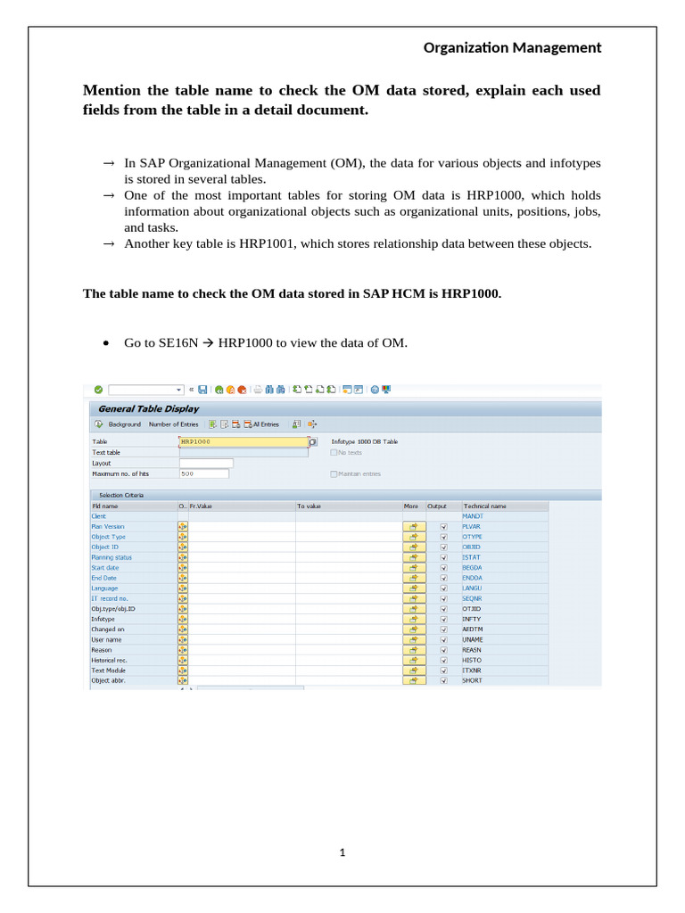 SAP OM Data Tables Guide | PDF