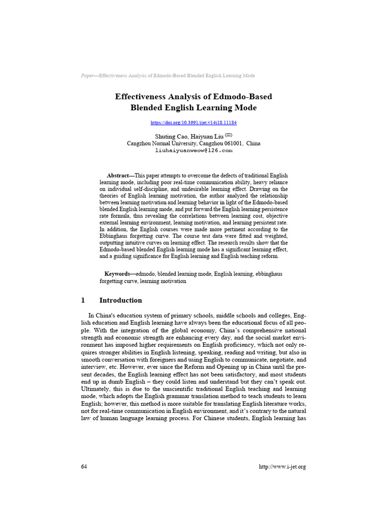 Effectiveness Analysis of Edmodo Based B | PDF | Motivational | Motivation