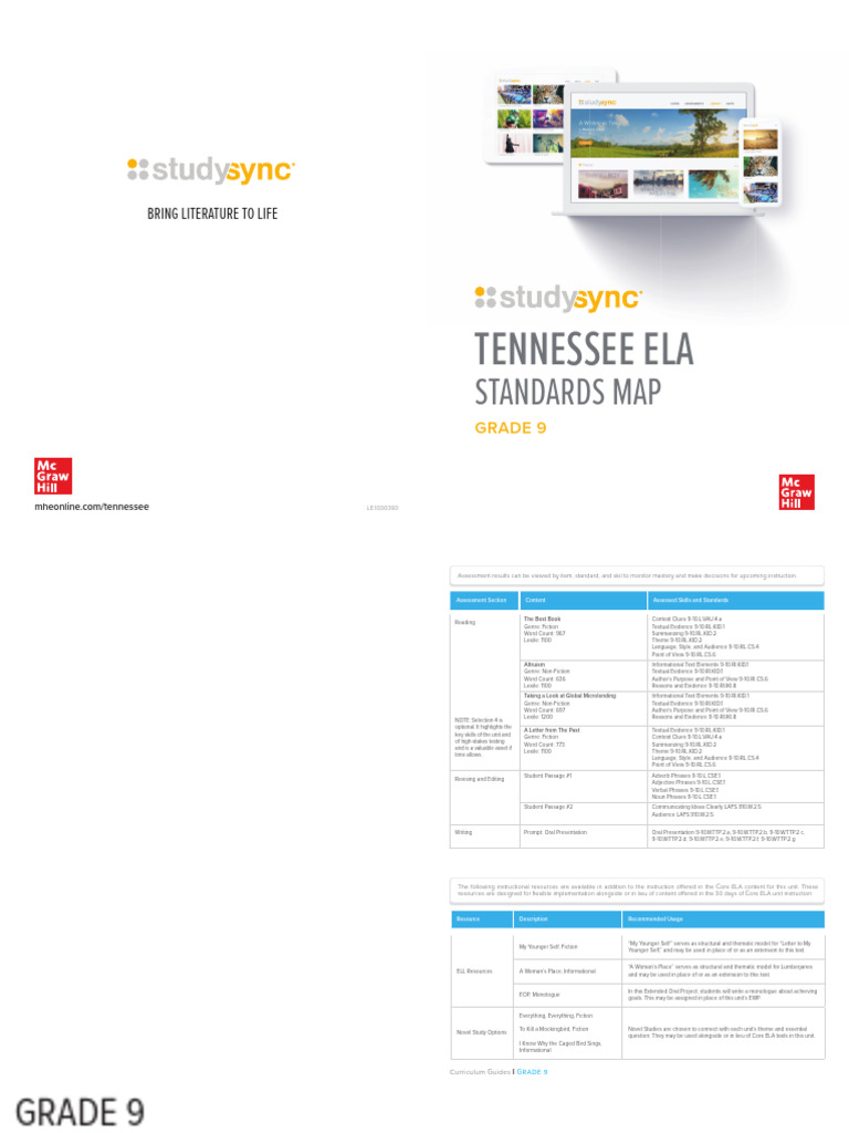studysync-ela-standards-map-grade-9(1) | PDF | Reading Comprehension ...