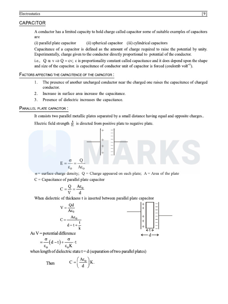 Capacitor Formula Sheet | PDF