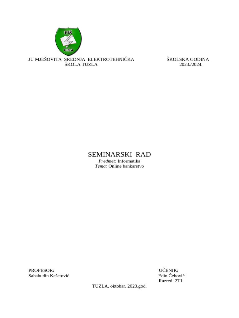 Seminarski Informatika Online Bankarstvo | PDF