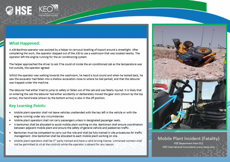KEO Safety Alert 012 - Mobile Plant Incident (Fatality) | PDF