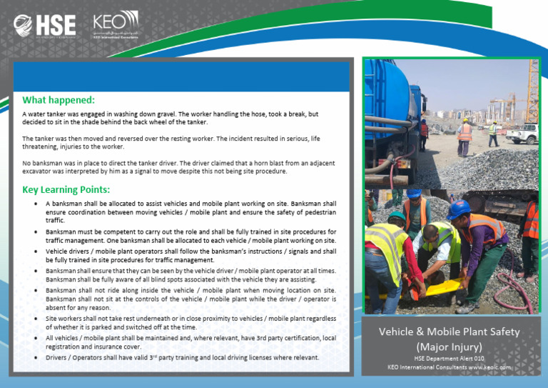 KEO Safety Alert 010 - Vehicles and Mobile Plant Safety | PDF | Traffic ...
