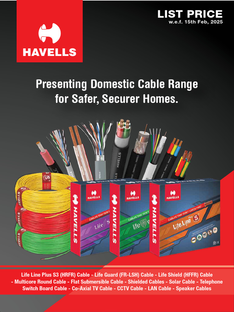 Havells Wire Price List 2025 PDF | PDF | Electrical Wiring | Insulator ...