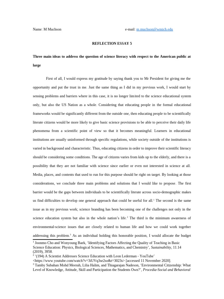 M Muchson - SCI 6150 - Reflection Essay 5 | PDF | Science | Waste