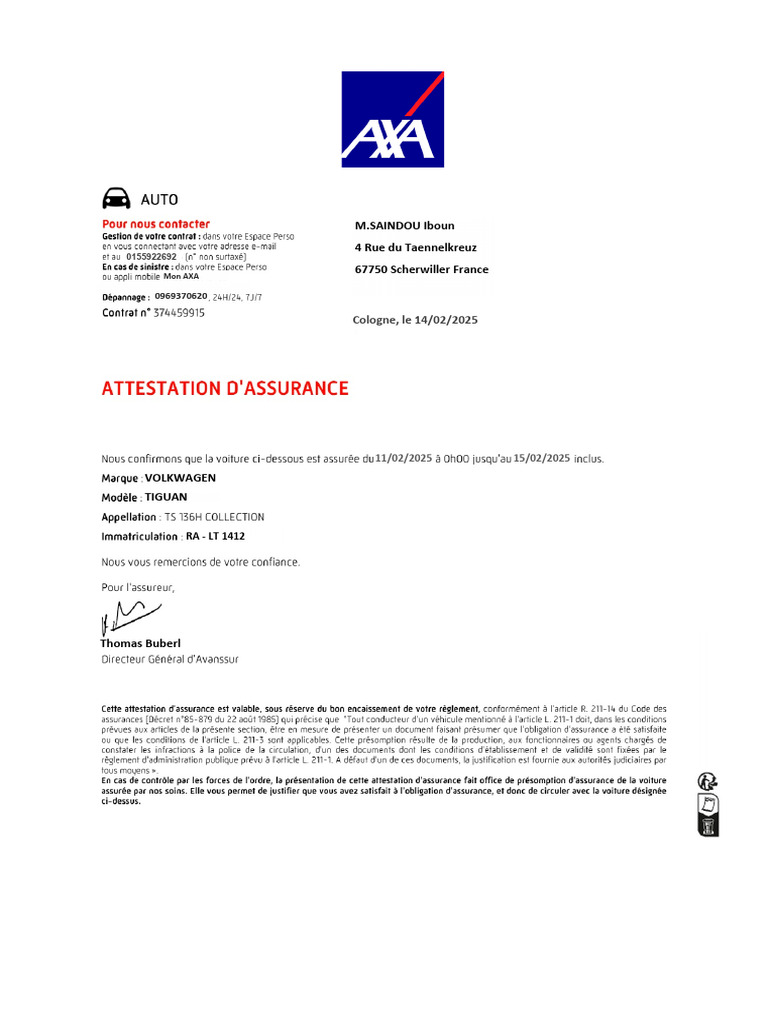 Attestation d'Assurence | PDF