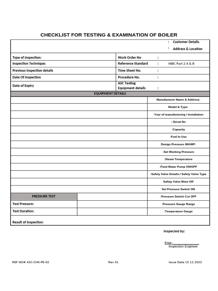 Pe-02 Boiler Checklist - Rev 01 | PDF | Boiler | Valve