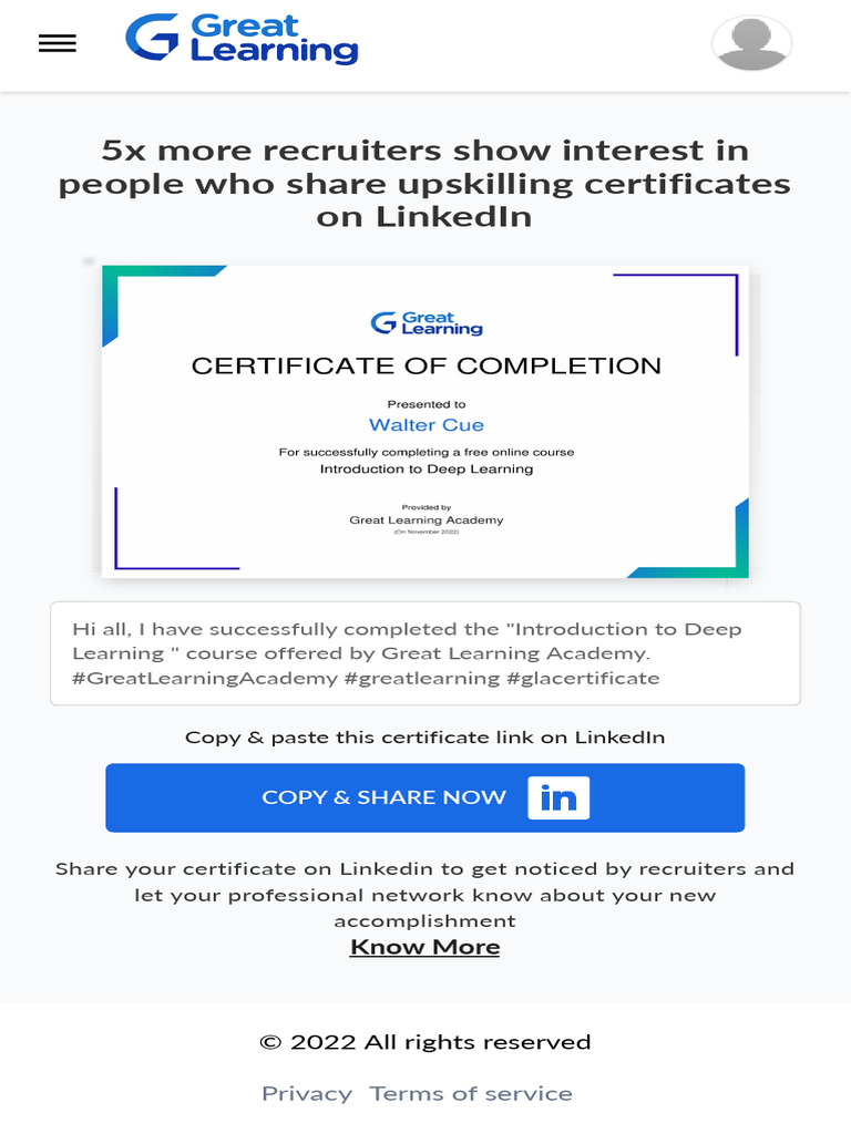Share Your Great Learning Certificate | PDF