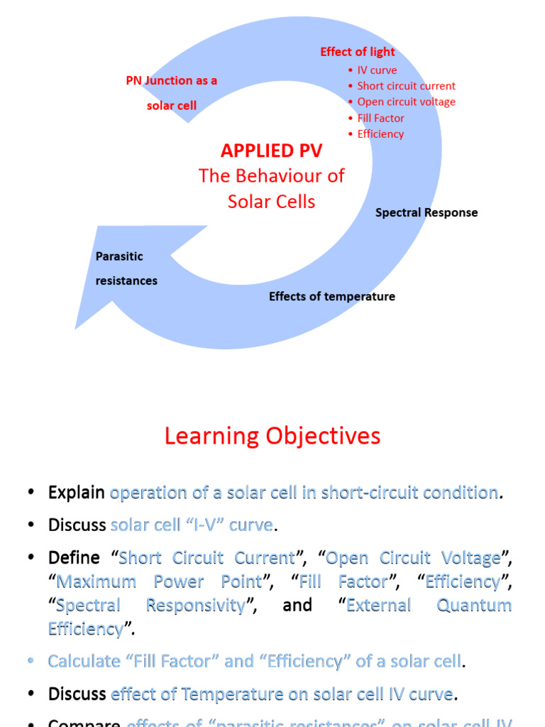 Lecture5-6_SOLA3540-9001_Behaviour of Solar Cells | PDF | Solar Cell | P–N Junction