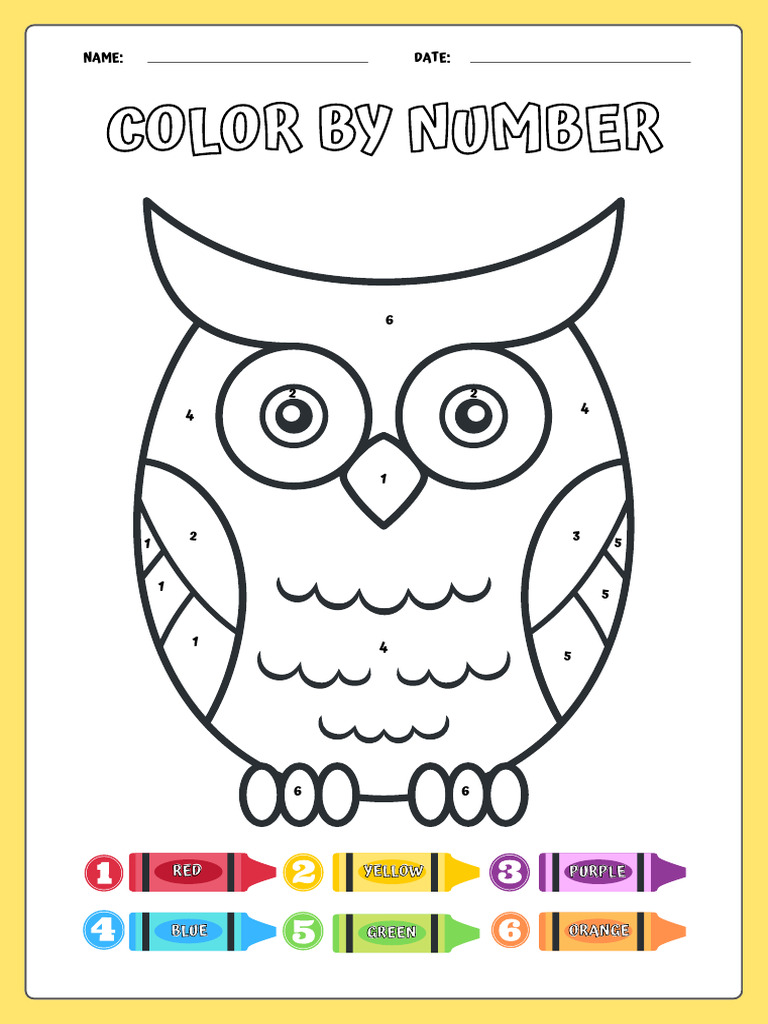 Color by Number Owl Activity Coloring Worksheet | PDF