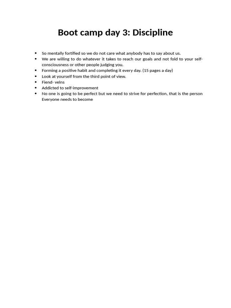 Boot Camp Day 3: Embracing Discipline | PDF