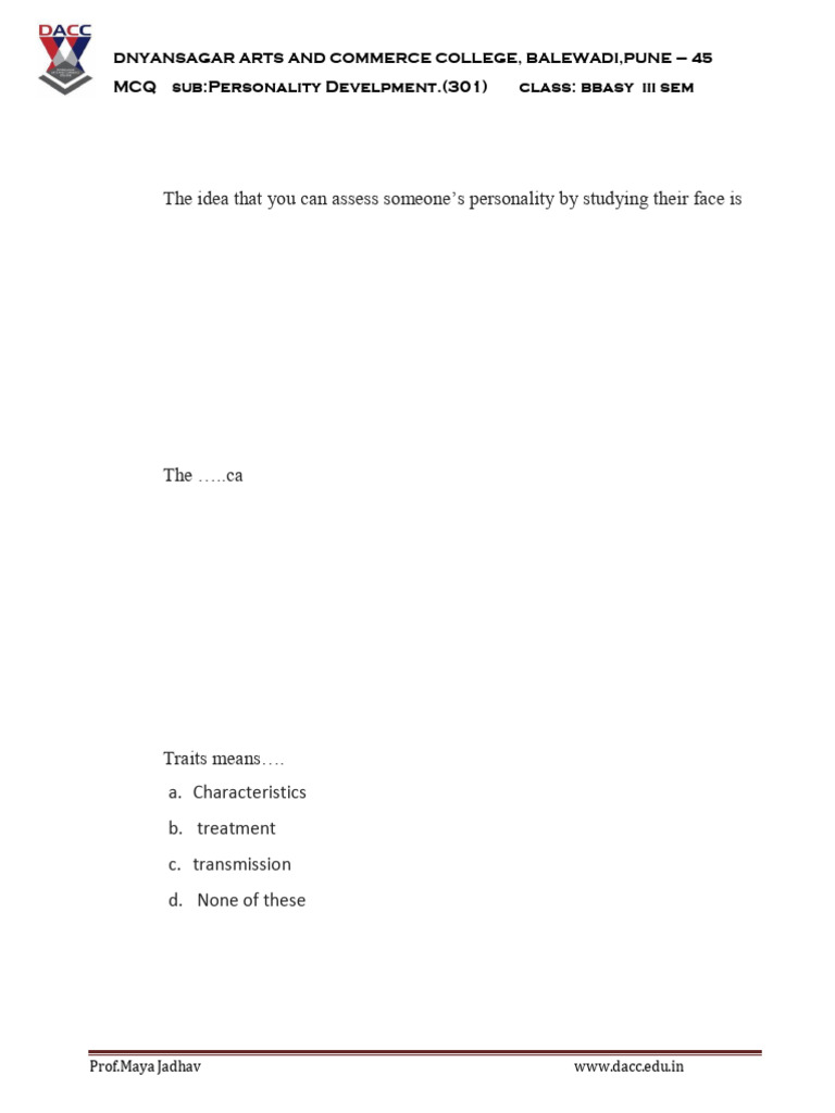 Personality Development Mcqs With Answers | PDF | Intelligence Quotient ...