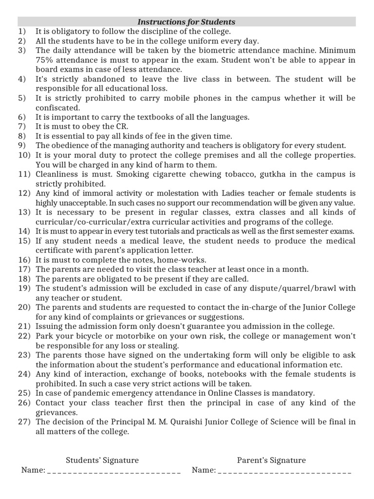 Instructions For Student (Eng) | PDF