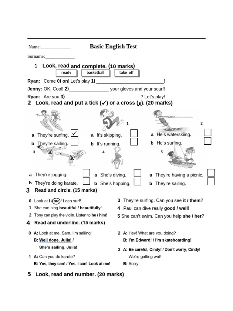 Basic English Test for Beginners | PDF