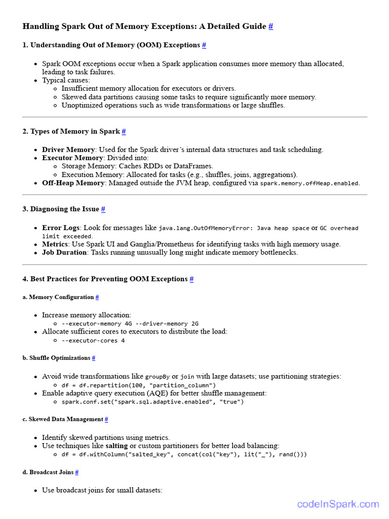 Spark - Out of Memory Exception Handling | PDF | Computer Data | Computing