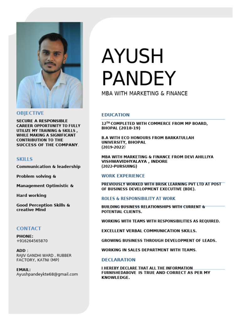 Ayush Pandey Resume | PDF