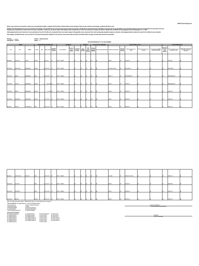Child Mapping Tool for Plaridel Youth | PDF | Disability | Human ...
