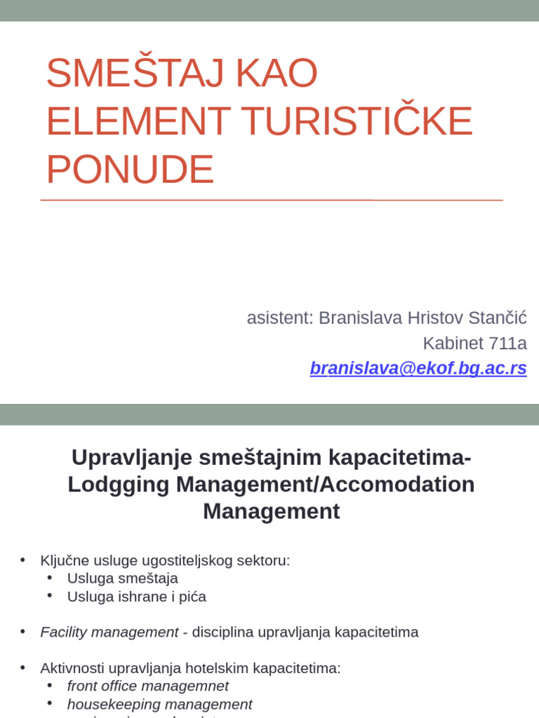 Smeštaj Kao Element Turističke Ponude 2016 | PDF