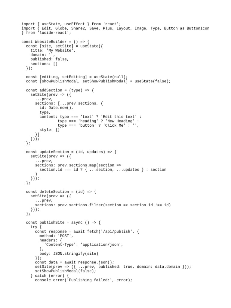 Website Builder Frontend - TSX | PDF | Computing | Software