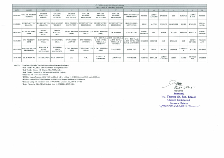 Ut-I & Pt-I Time Table-2024-2025 | PDF