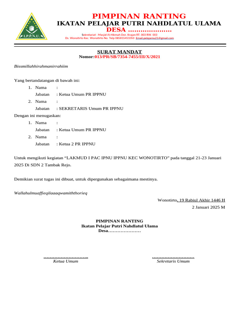 Contoh Surat Mandat Ippnu | PDF