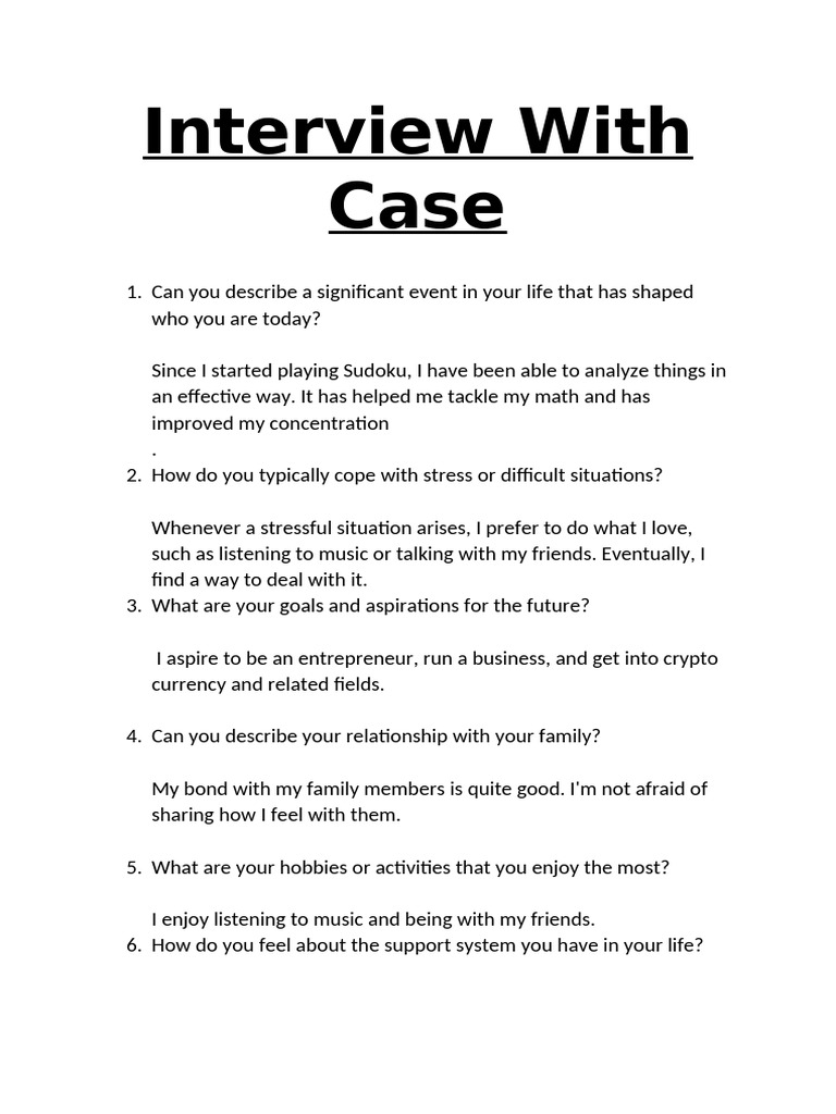 Interview With Case 1 (Psycho Practical) | PDF | Stress (Biology) | Disciplines