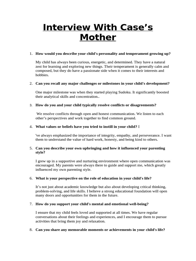 Interview With Case2 psycho practical | PDF | Parenting | Behavioural Sciences