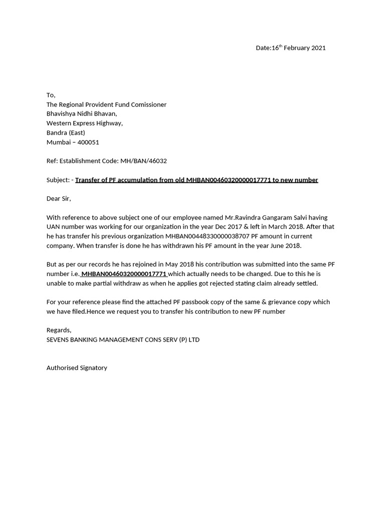 Ravindra Salvi - PF Letter | PDF