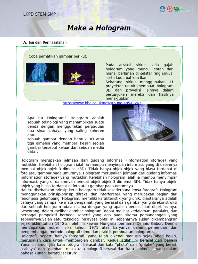 1. LKPD Cahaya (Make a Hologram) (2) (1) | PDF