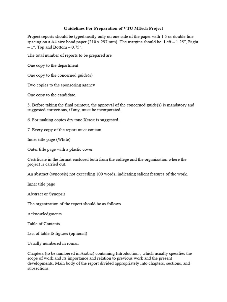 Guidelines For Preparation of VTU MTech Project | PDF | Publishing