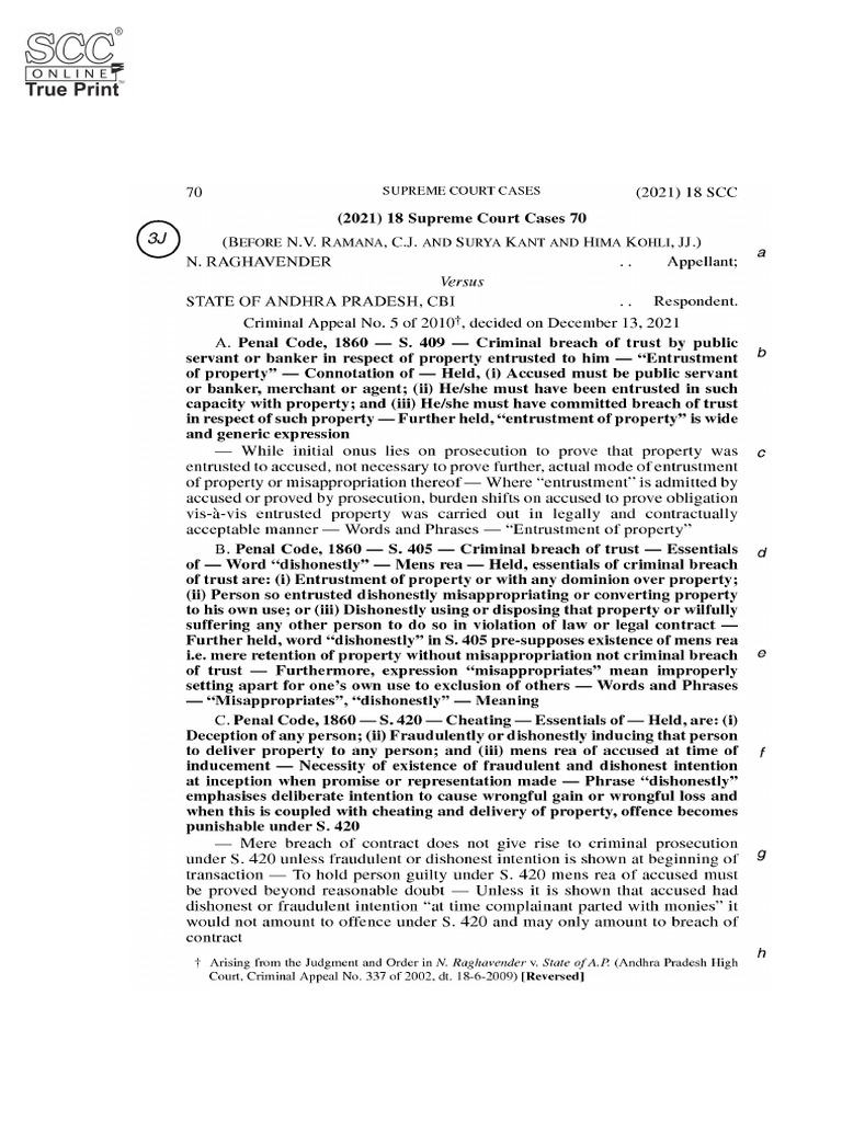 N. Raghavender Vs. State of AP, CBI (409, 405 & 420) | PDF | Social ...