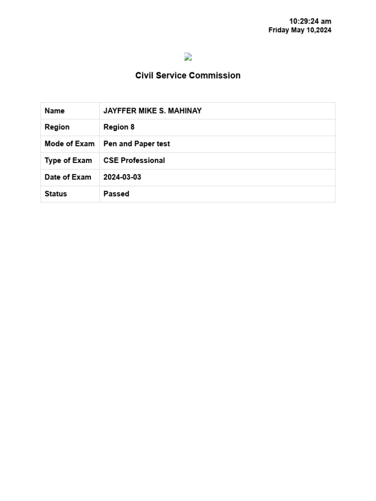 CSE 2024 Passers: Jayffer Mahinay | PDF