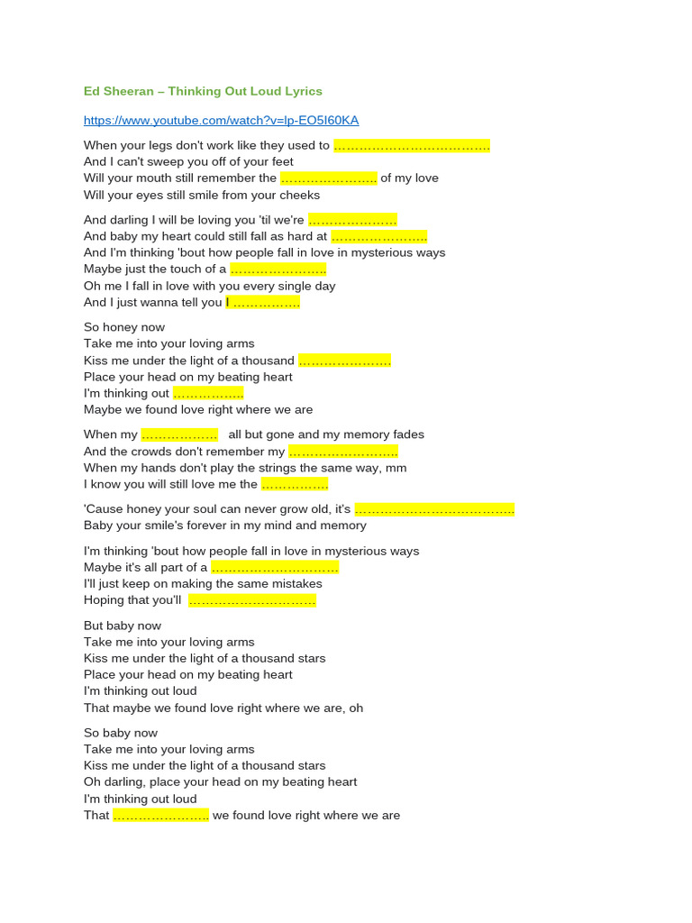 Music Lyrics Fill in the Gaps | PDF | Recorded Music | Sound Recording