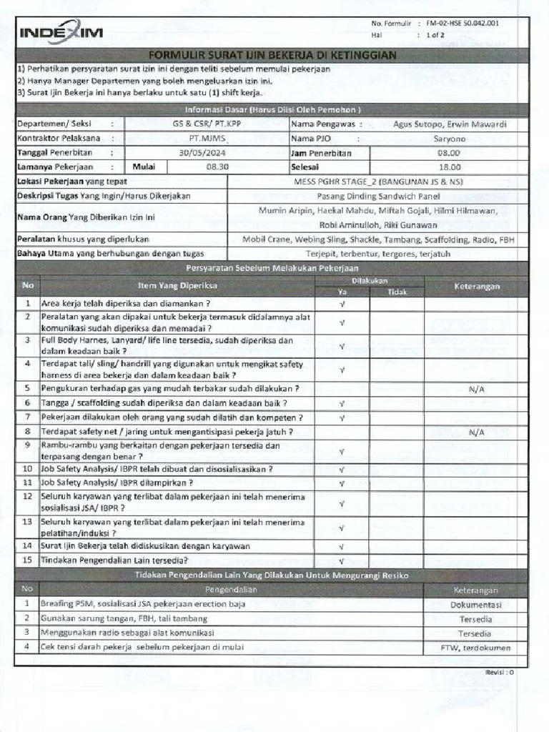 SIK-194 Surat Izin Bekerja Area Panas PT MJMS Mess PGHR JS & NS 3005-050624 (Under GS & CSR KPP ...