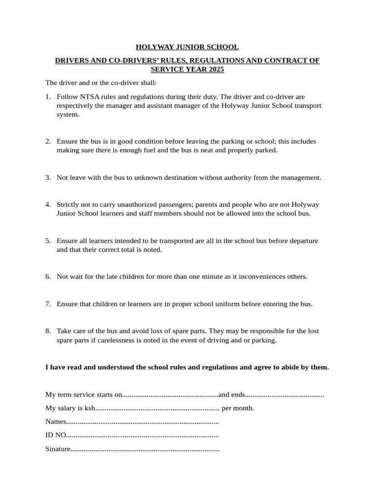 School Bus Driver Rules 2025 | PDF