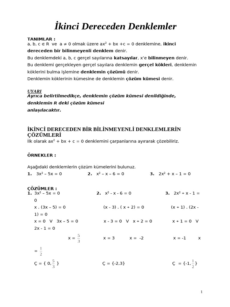 İkinci Dereceden Denklemler | PDF