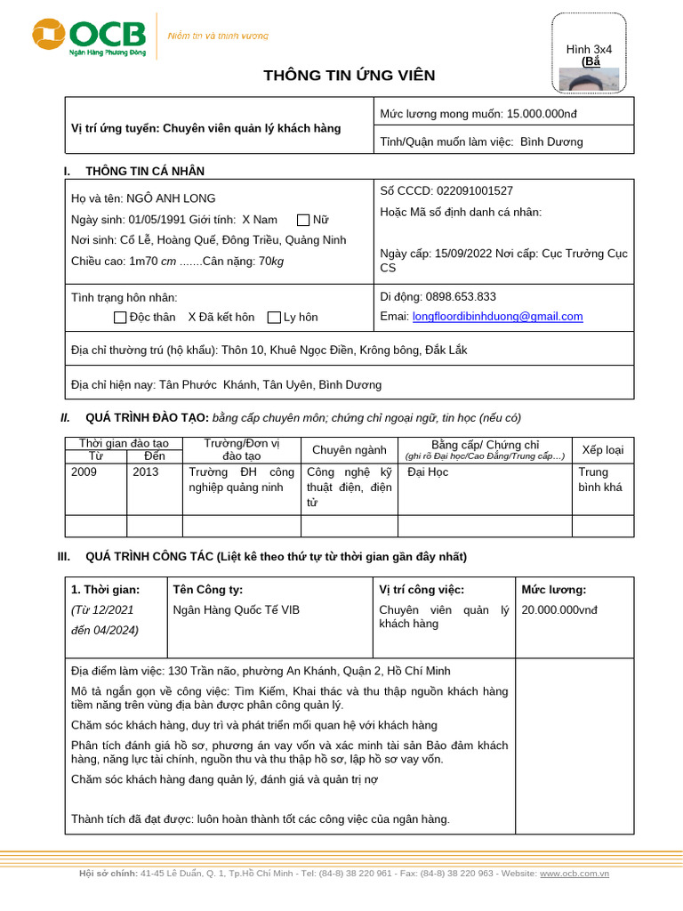 CV, Ngô Anh Long | PDF