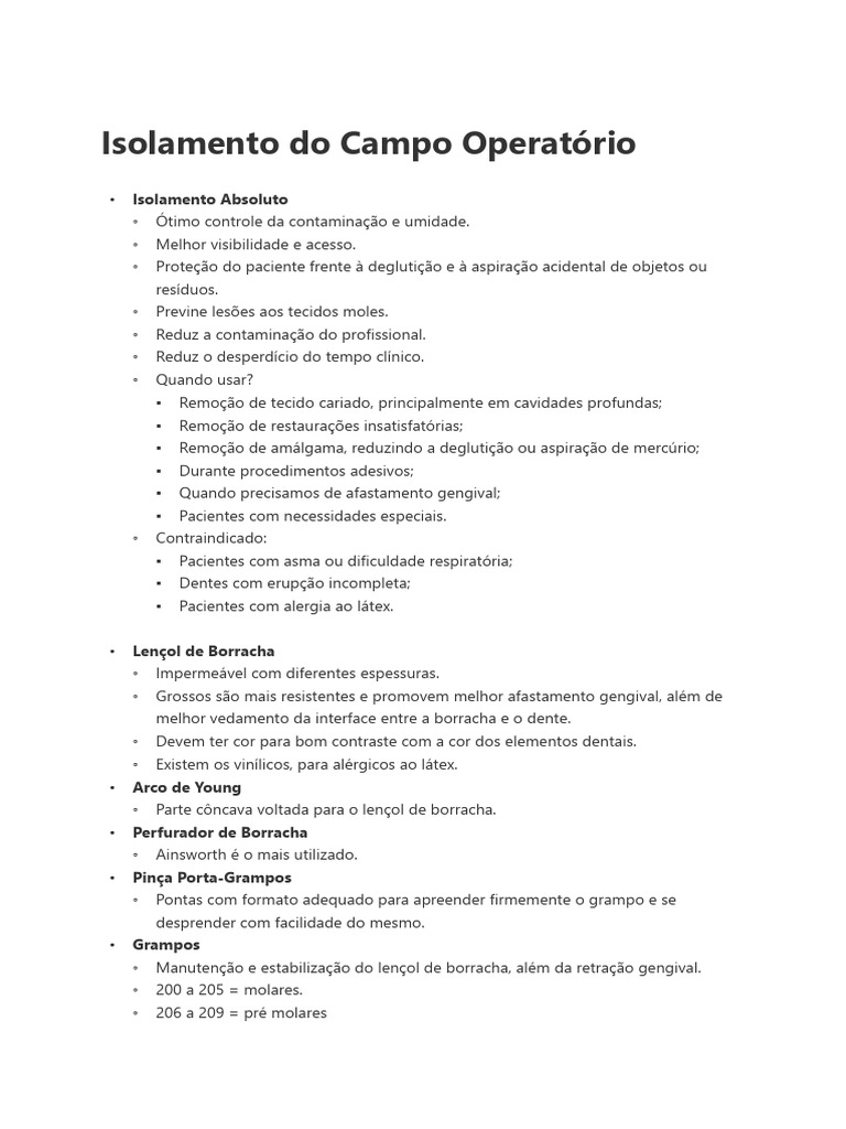 Isolamento Do Campo Operatório | PDF | Dente humano