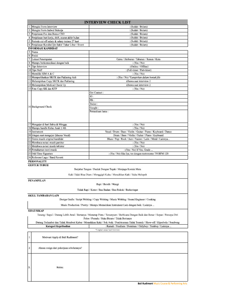 Interview Checklist | PDF