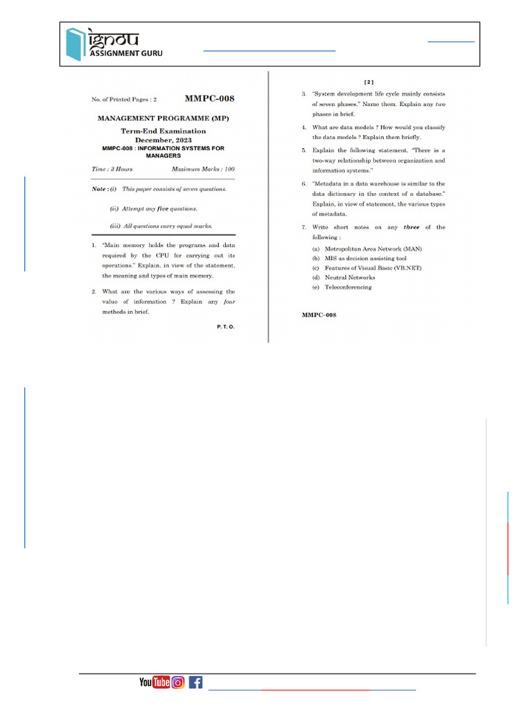 MMPC 008 EM TEE Dec 2023 IGNOUAssignmentGuru Ykivs8 | PDF | Random Access Memory | Computer Data ...
