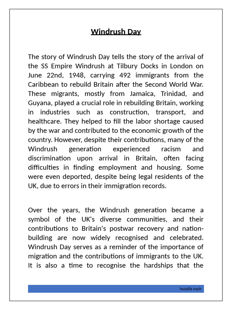 Windrush Day Huzaifa | PDF