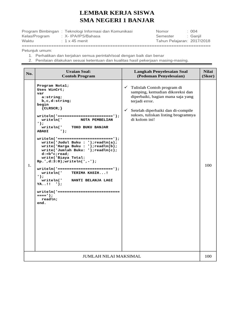 1718 Sem1 - Job Sheet 04 - Tipe Data String | PDF