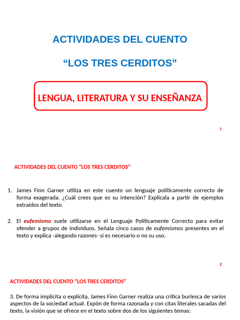LLE- Actividades del cuento -Los tres cerditos- | PDF