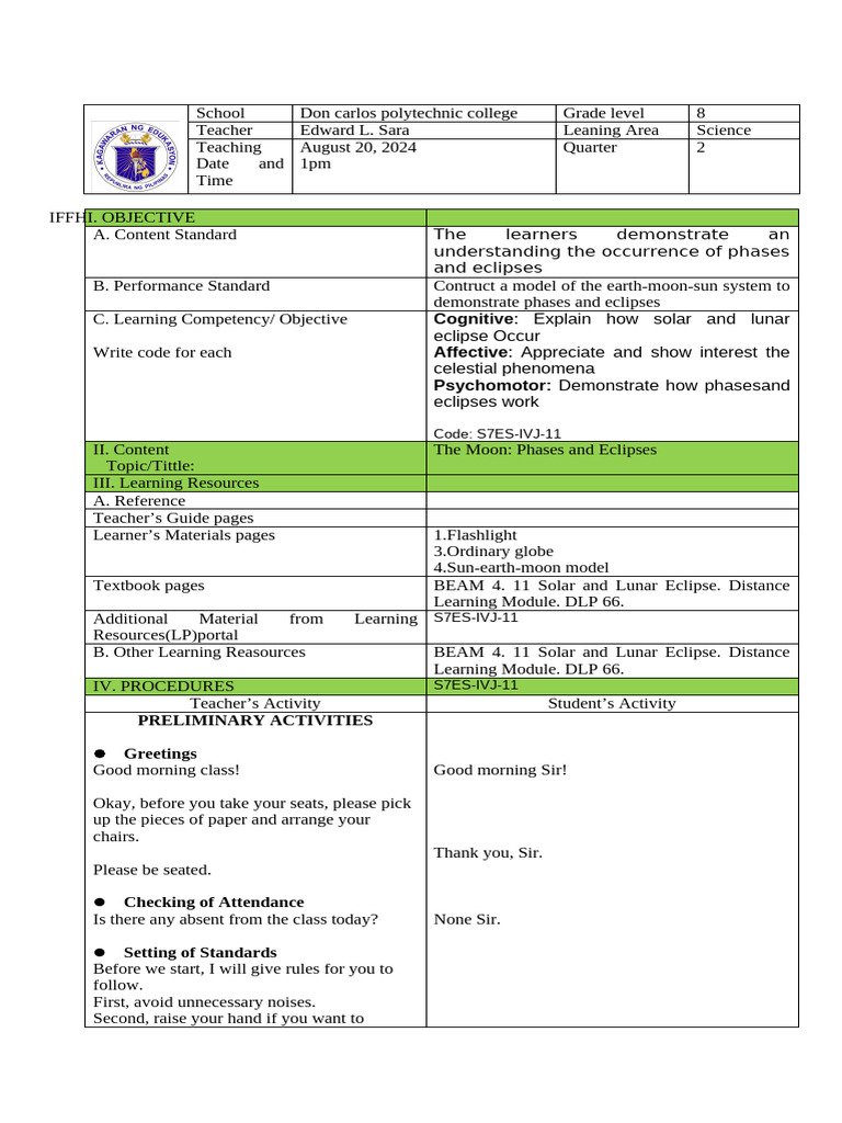 7E-Lesson-Plan - The Moon Edward | PDF | Moon | Eclipse