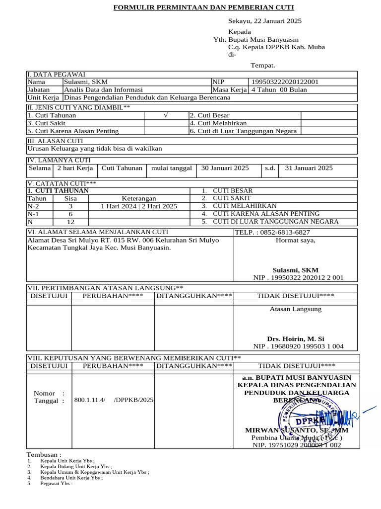 Form Cuti Sulasmi | PDF