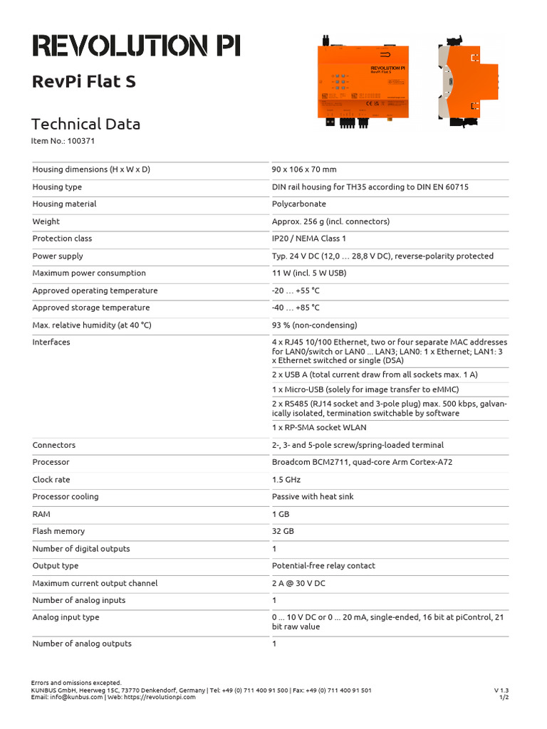 Technical Datasheet RevPi Flat S-3519242 | PDF | Usb | Electrical Connector
