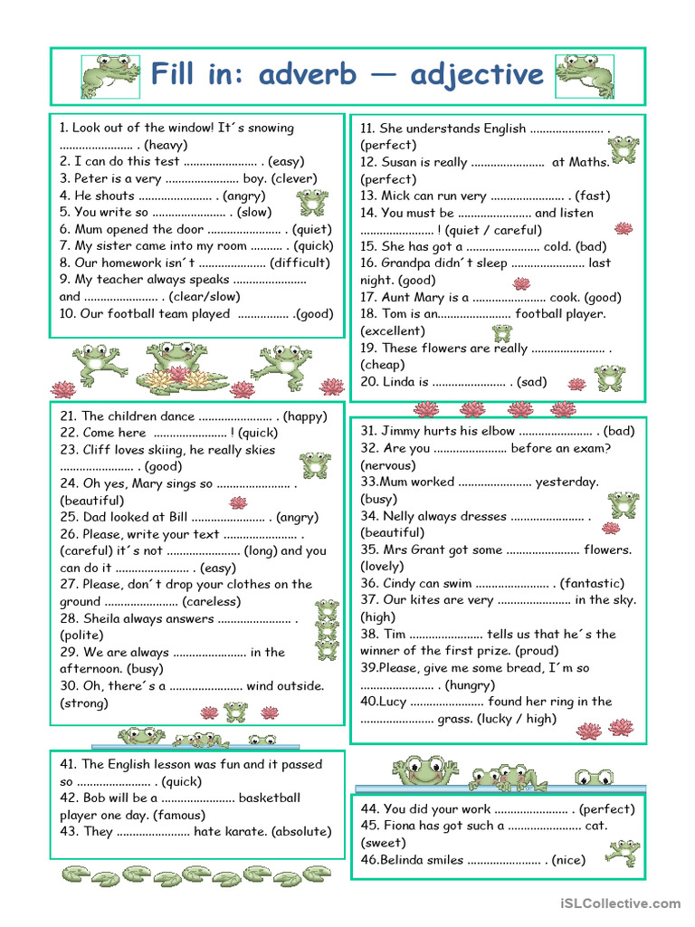 Fill in_ adverb - adjective | PDF